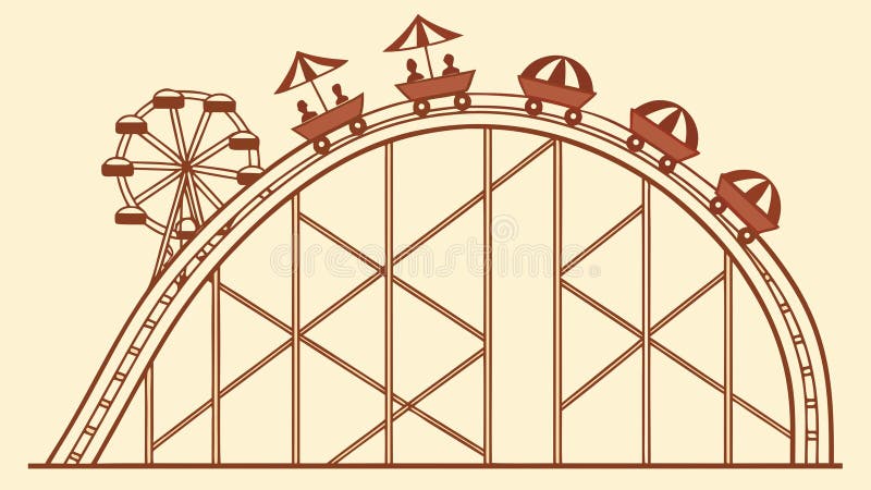 An Amusement Park Scene with a Roller Coaster and Ferris Wheel Drawing ...