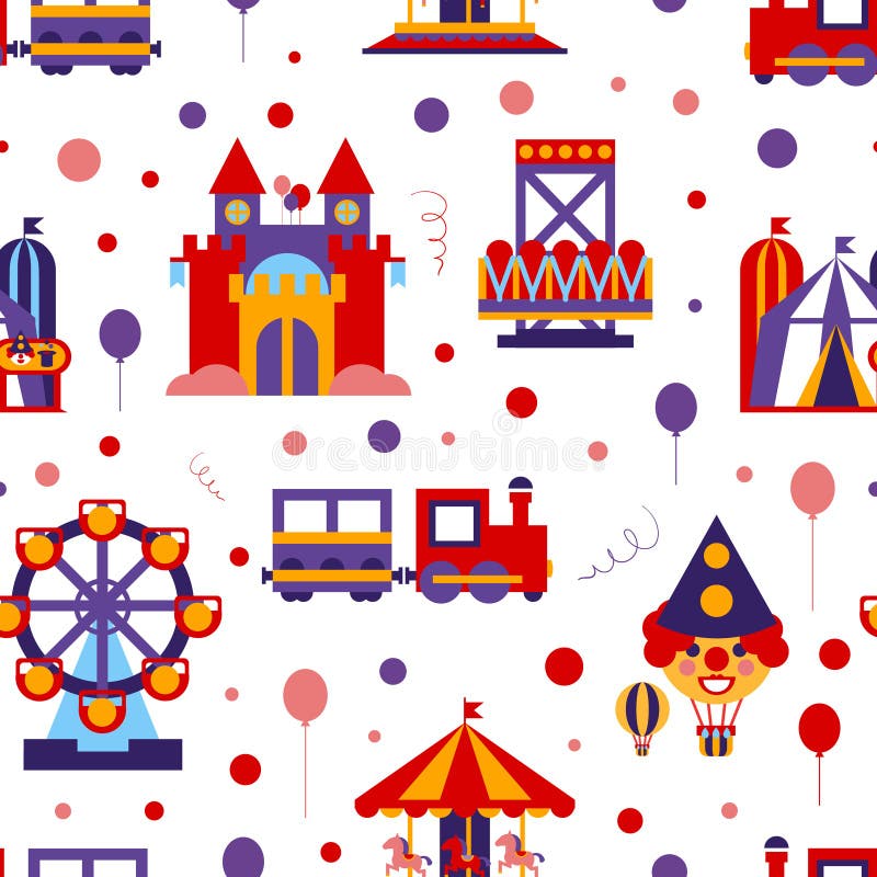 Amusement Park Seamless Pattern, Childish Style Design Element Can Be ...
