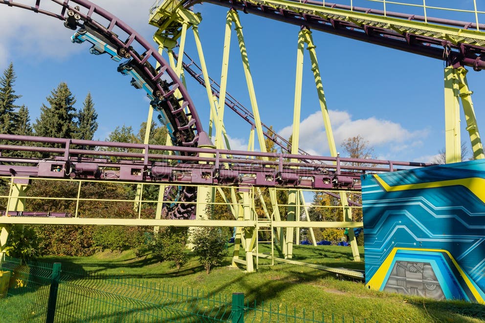 Amusement Roller Coaster for Fun in the Park Stock Image - Image of ...