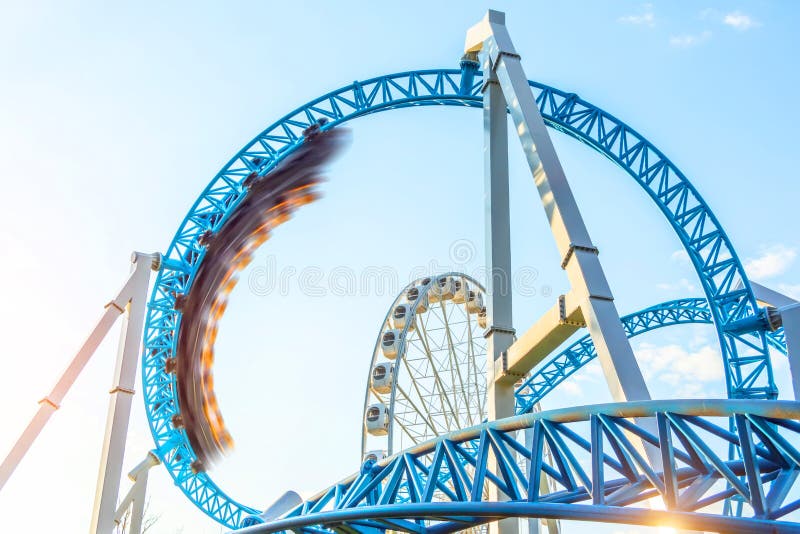 Amusement Trolley Motion Blur Speed Effect Makes Circle Loop Turns ...