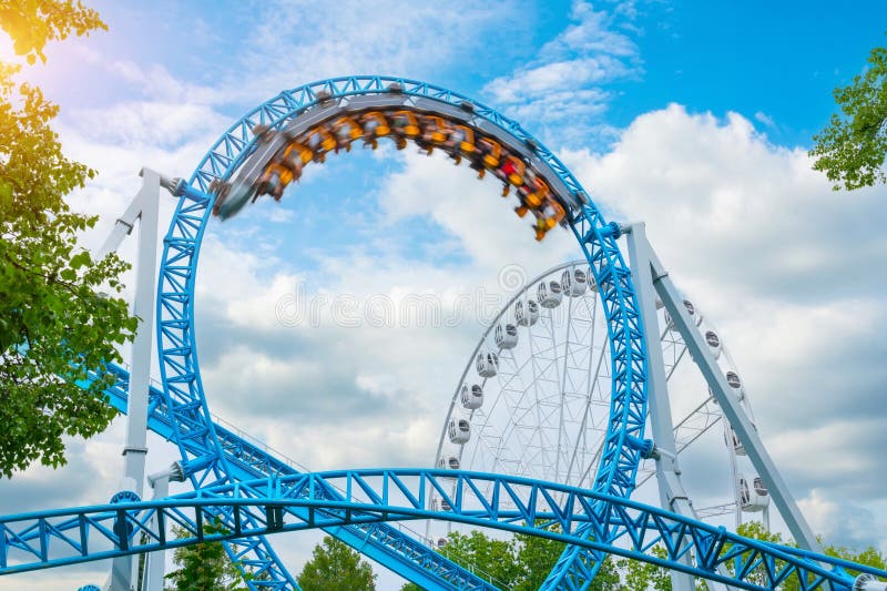Amusement Trolley Motion Blur Speed Effect Makes Circle Loop Turns ...