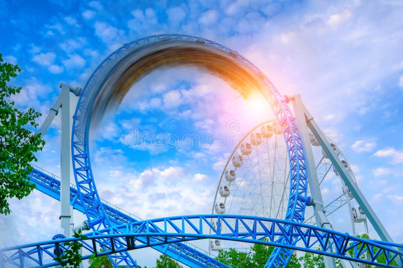 Amusement Trolley Motion Blur Speed Effect Makes Circle Loop Turns ...