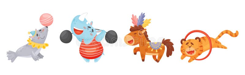 Amusing Circus Animal Performing Trick and Stunt Vector Illustration ...