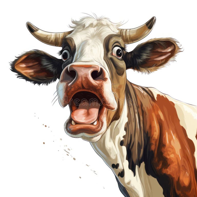 Amusing Cow Licking Its Lips on White Background AI Generated Stock ...