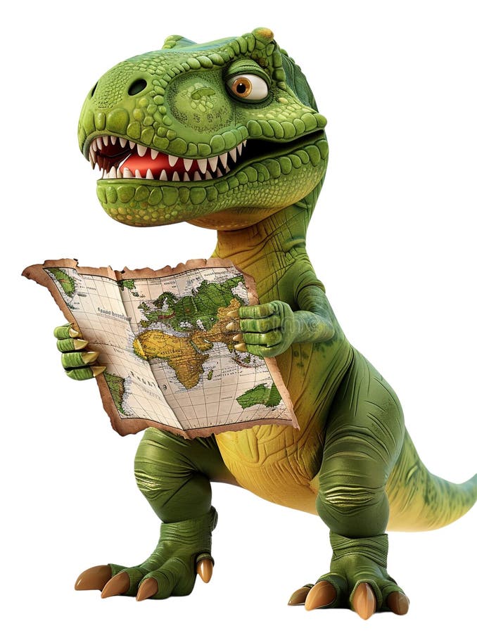 Amusing Green TRex Holding Map Cartoon Stock Illustration ...