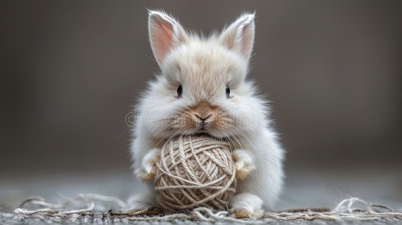 An Amusing Image of a Perplexed Rabbit Tangled in a Ball of Yarn, with ...