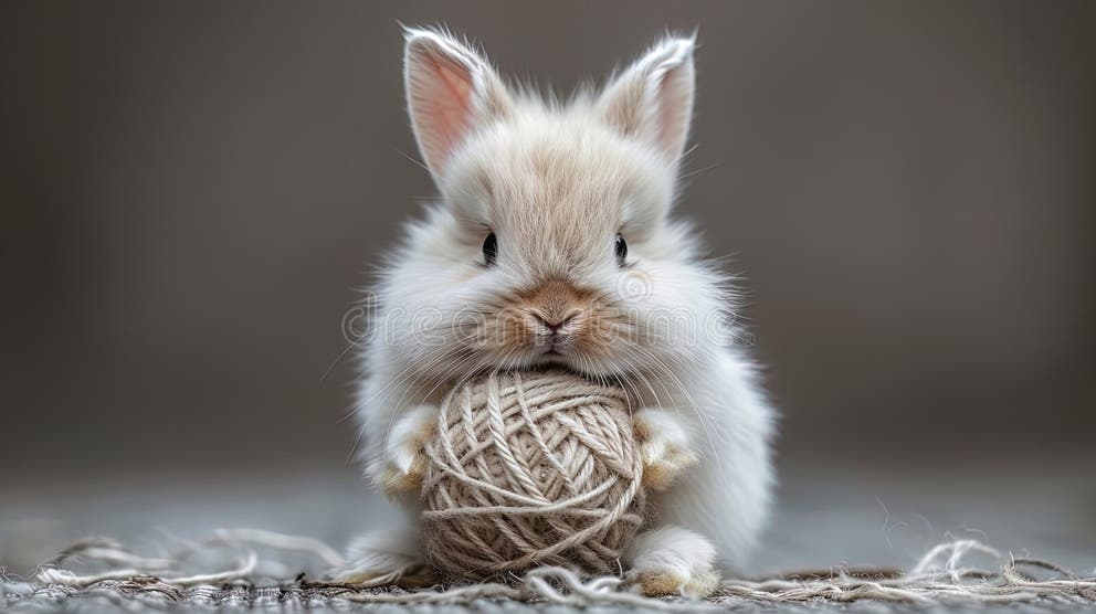 An Amusing Image of a Perplexed Rabbit Tangled in a Ball of Yarn, with ...