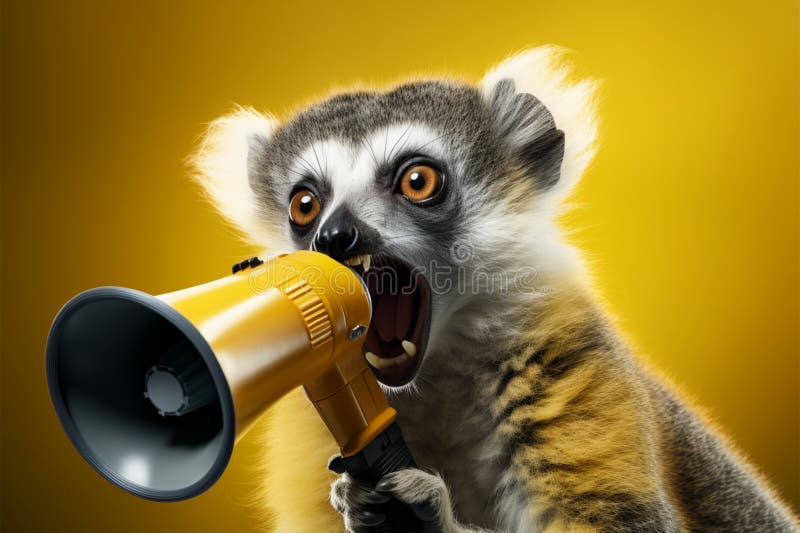 Amusing Lemur Wields Yellow Speaker, Screaming in Creative Marketing ...