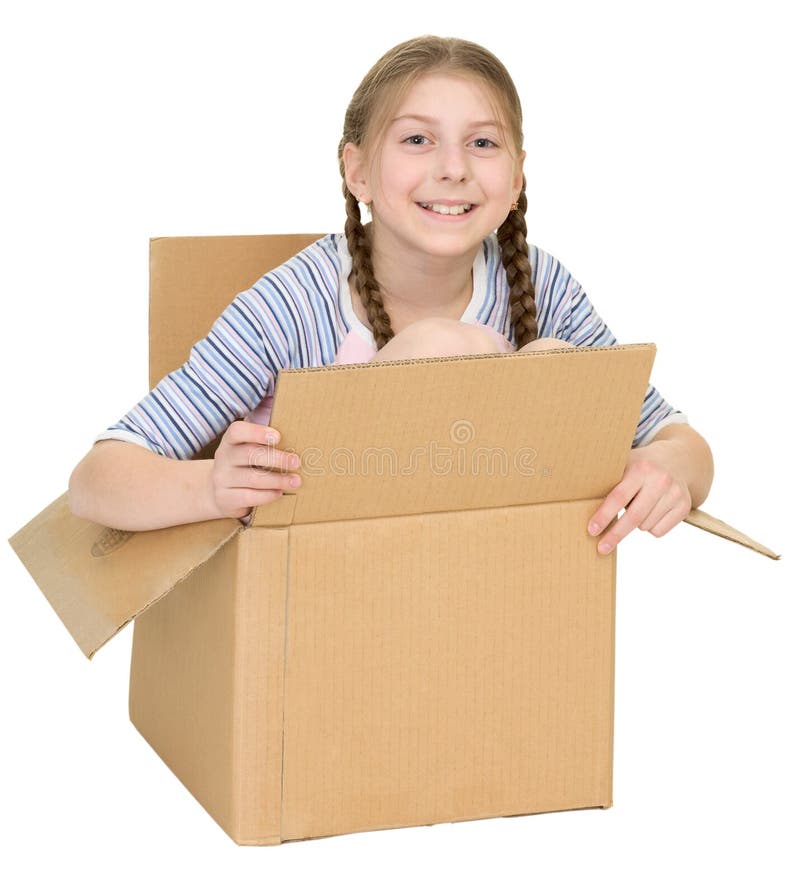Kawaii Girl in the Cardboard Box Stock Image - Image of baby, plait ...