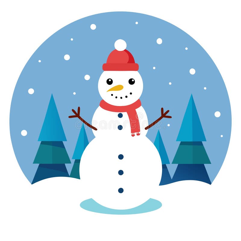 Amusing Snowman Standing in Front Falling Snow on in Christmas Scenery ...