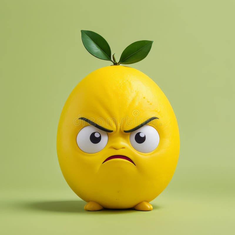 Angry Yellow Lemon Cartoon with Leaf Stock Image - Image of citrus ...