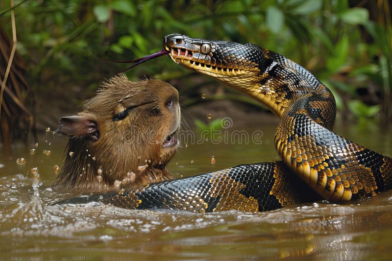 Anaconda Chasing a Capybara, AI Generated Stock Illustration ...