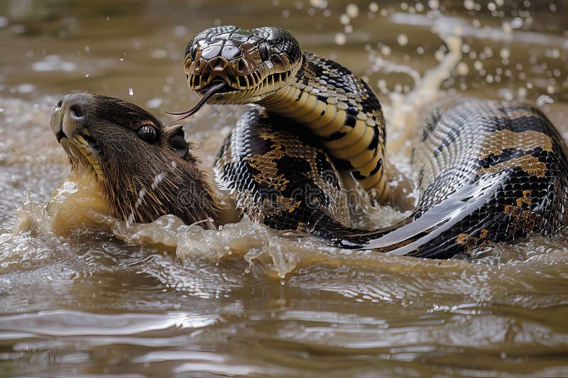 Anaconda Chasing a Capybara, AI Generated Stock Illustration ...