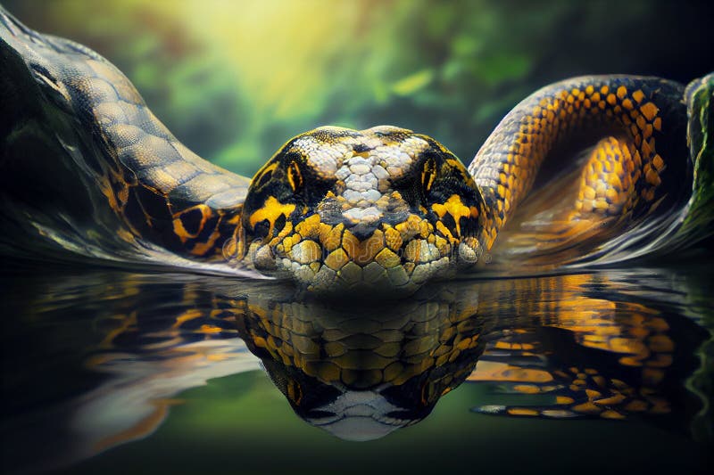 Anaconda Snake in the Rainforest Stock Illustration - Illustration of ...