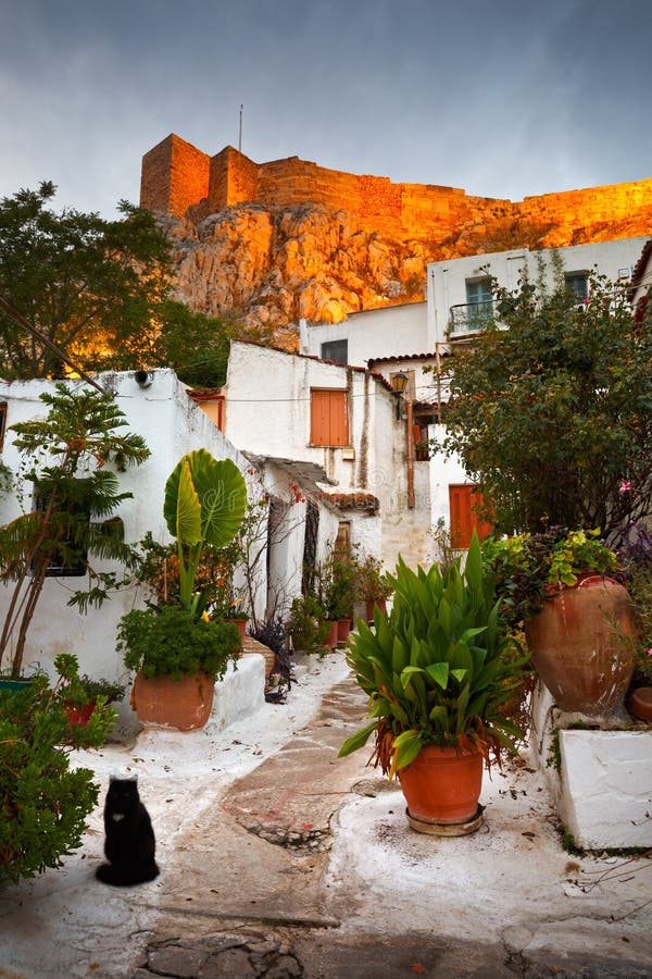 Anafiotika in Athens. stock image. Image of greece, athens - 117079829