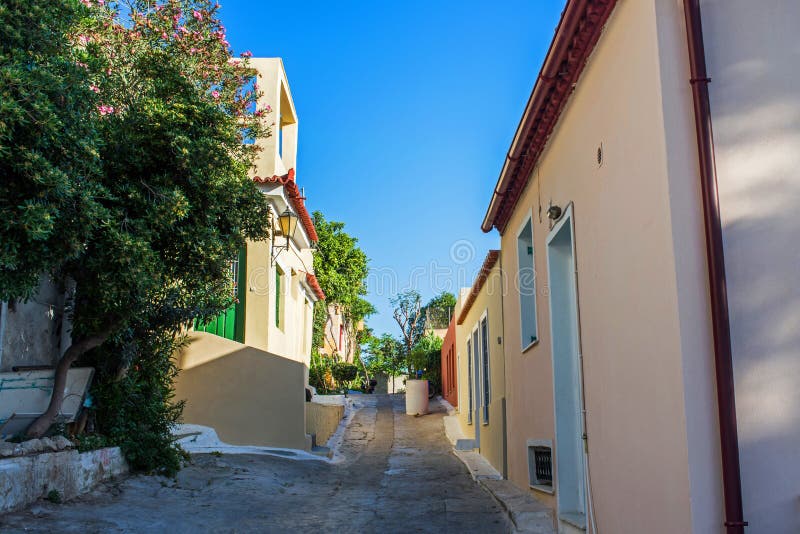 Anafiotika in Plaka Athens stock image. Image of europe - 71608385