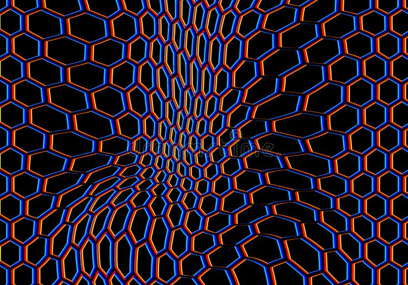 Anaglyph Vector Illustration. Distorted Hexagonal Mesh on Black ...
