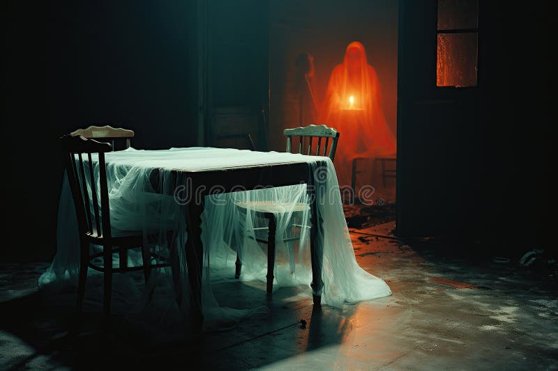 Anaglyphic Photography of a Table Painted Black with a White Ghost ...