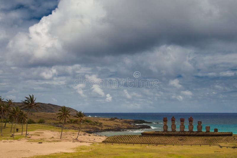 Anakena Beach on the Easter Island Stock Image - Image of exotic, grove ...