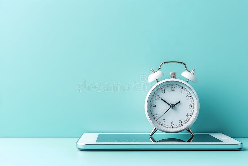 An Analog Alarm Clock Stands on a Digital Tablet, Symbolizing Screen ...