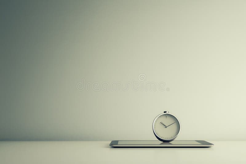 An Analog Alarm Clock Stands on a Digital Tablet, Symbolizing Screen ...