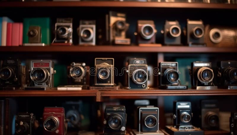 Analog Camera Collection Old Fashioned Photographic Equipment in a Row ...