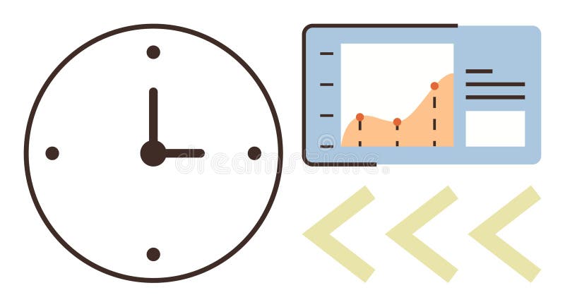 Time Management Concept with Clock, Data Visualization, and Backward Arrows Stock Illustration ...