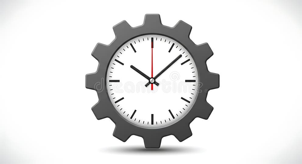 Analog Clock Designed within a Gear Shape. the Clock Face is White with ...