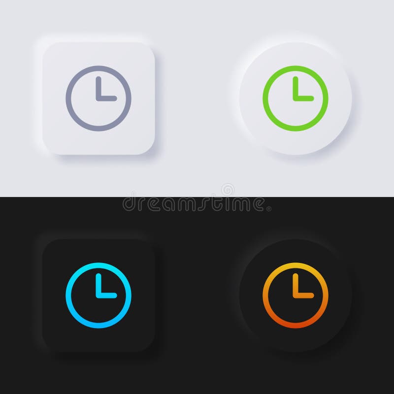 Analog Clock Icon Set Multicolor Neumorphism Button Soft Ui Design