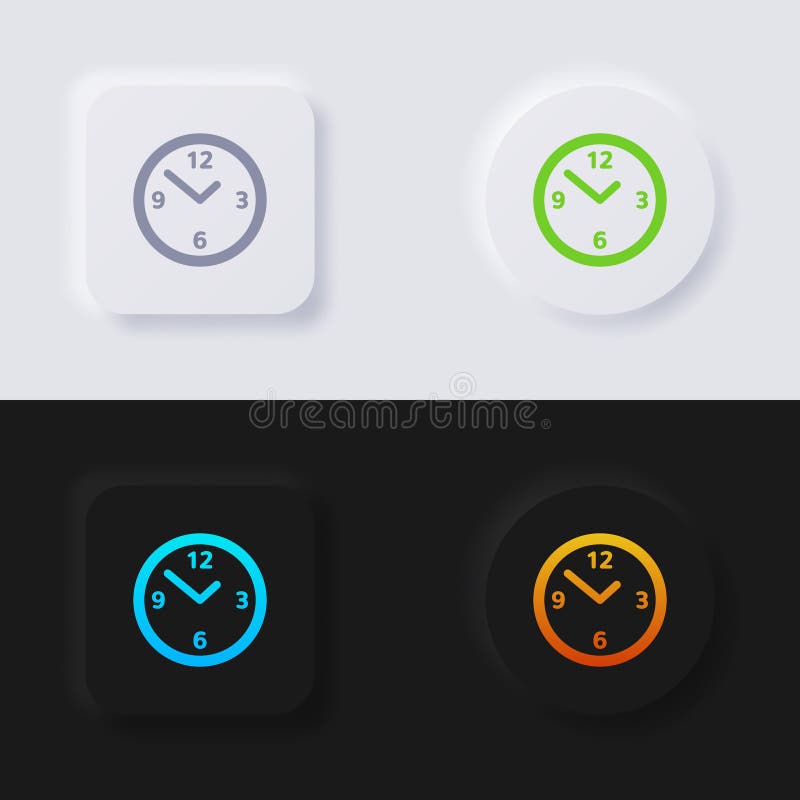 Analog Clock Icon Set, Multicolor Neumorphism Button Soft UI Design. Stock Vector - Illustration ...
