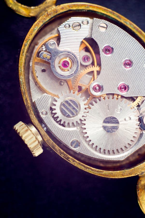 Analog Clock Metal Mechanism Close Up Stock Photo - Image of pocket ...