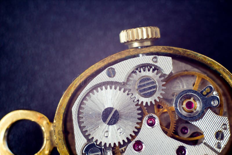 Analog Clock Metal Mechanism Close Up Stock Photo - Image of pocket ...