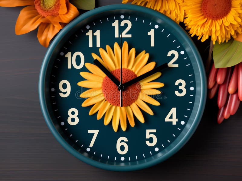 Analog Clock with Roman Numerals on Spring Background. Flower on the ...