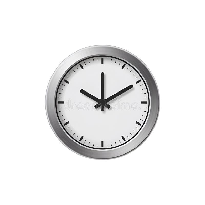 Clock Face Displaying Time with Silver Frame on a Clean White Backdrop ...