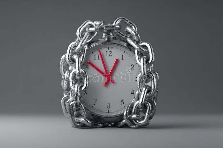 Analog Clock Wrapped in Chains Symbolizing Time Constraints and ...