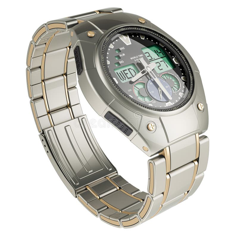 Analog Digital Wrist Watch for Men, 3D Rendering Stock Illustration ...