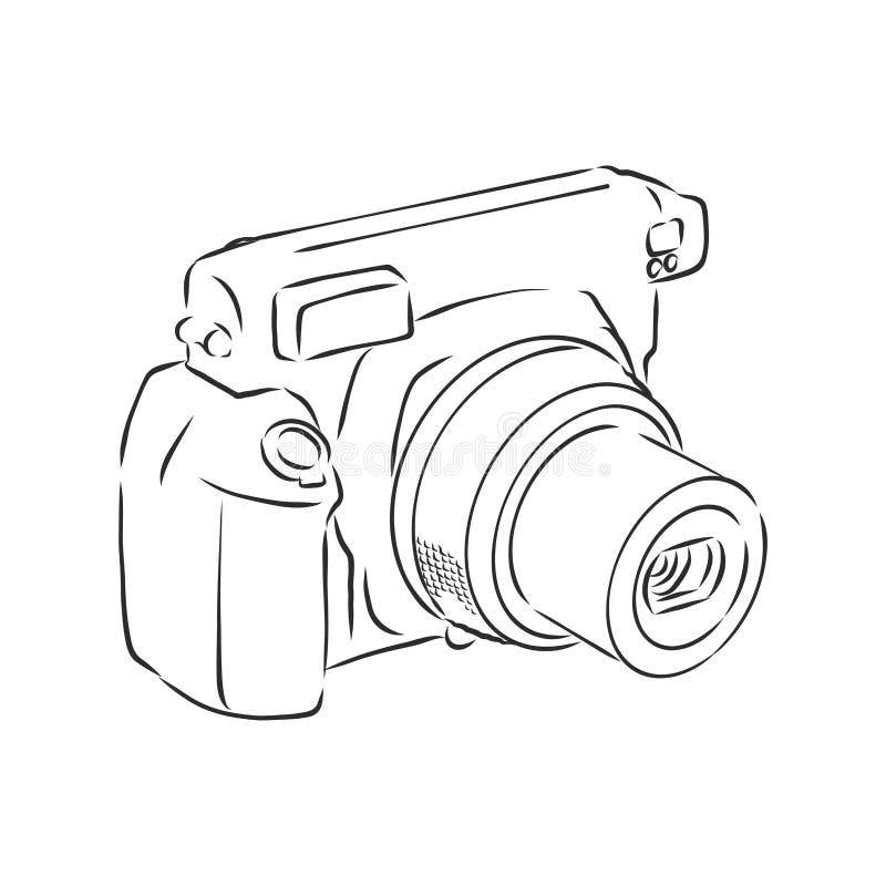 Analog Photo Camera Sketch Drawing Isolated on White Background. Camera ...