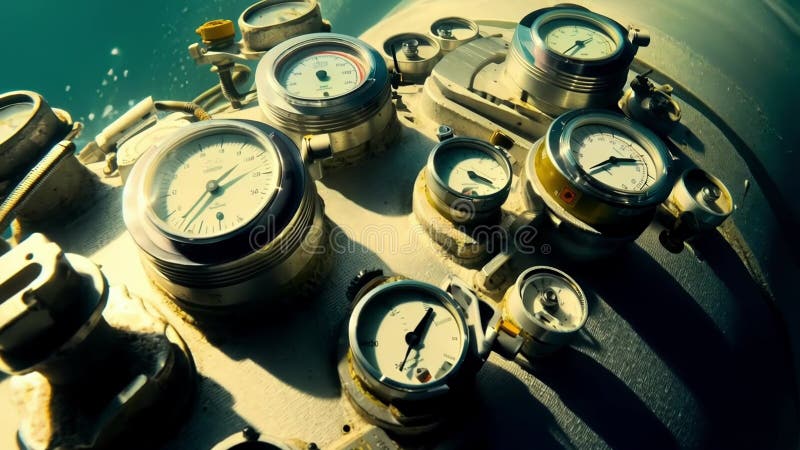 Submarine Control Panel Showing Pressure Gauges Underwater Stock Video ...