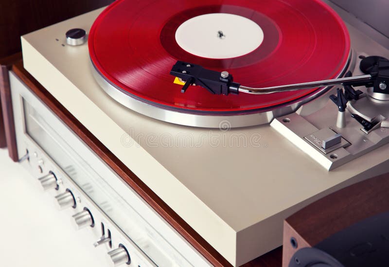 Analog Stereo Turntable Red Vinyl Record Player with Red Disk Stock ...