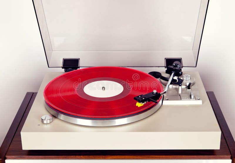Analog Stereo Turntable Red Vinyl Record Player with Red Disk Stock ...