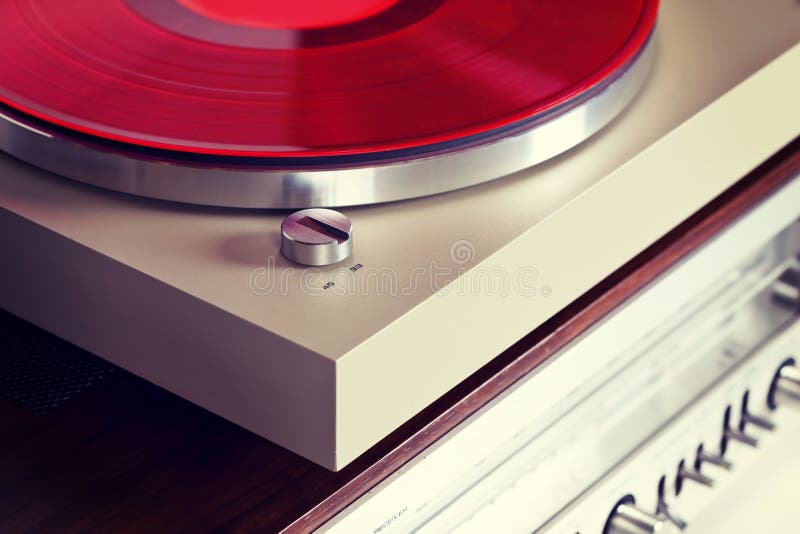 Analog Stereo Turntable Red Vinyl Record Player with Red Disk Stock ...