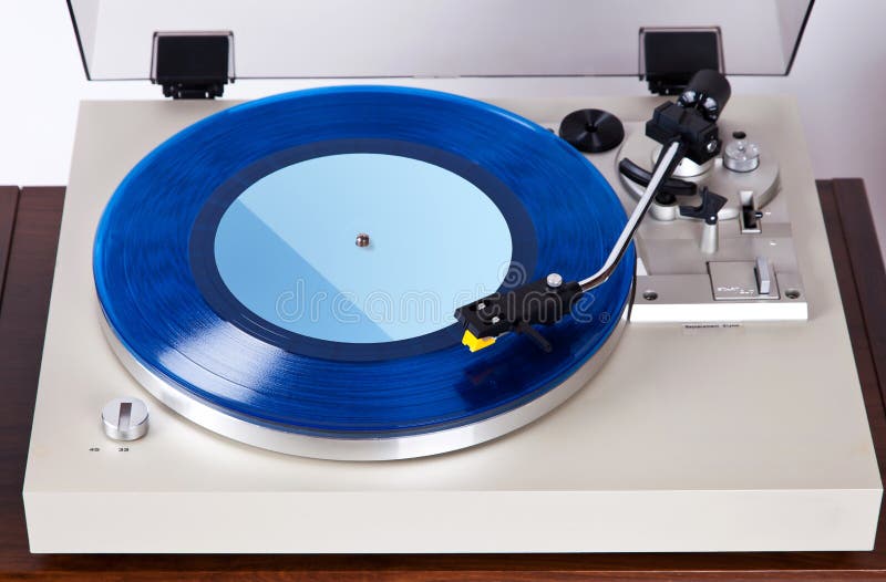 Analog Stereo Turntable Vinyl Blue Record Player Stock Image - Image of ...