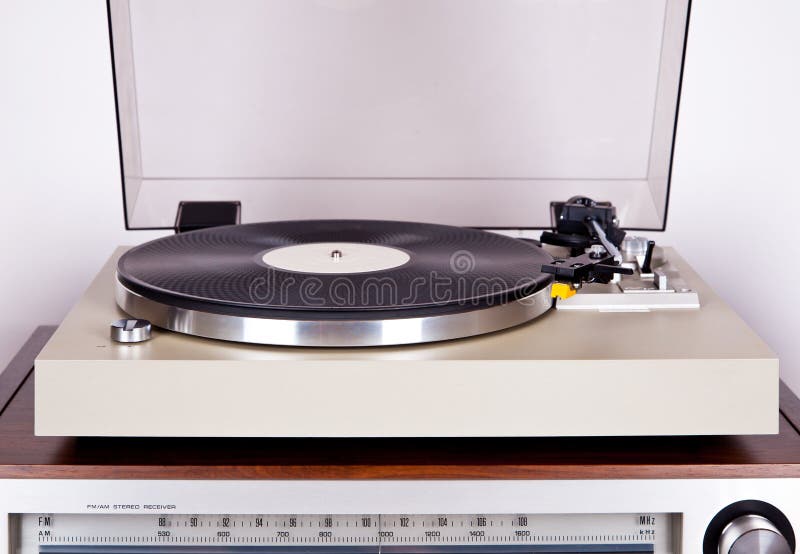 Analog Stereo Turntable Vinyl Record Player with Black Disk Stock Photo ...