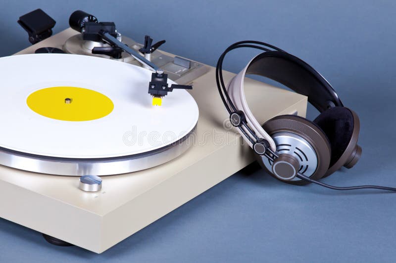 Analog Stereo Turntable Vinyl Record Player with White Disk Stock Image ...