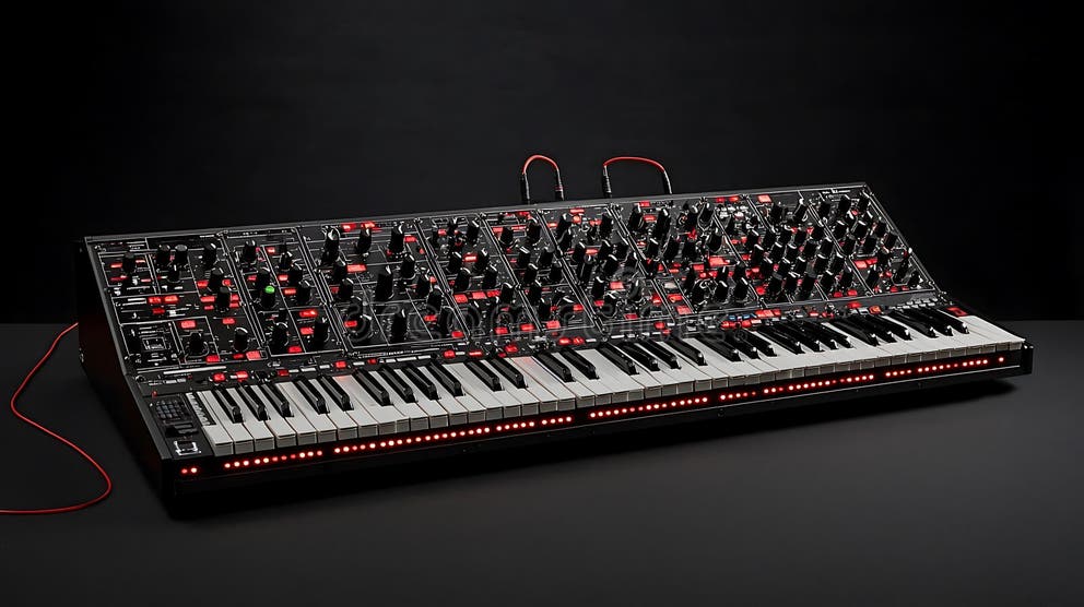 Analog Synthesizer with Keyboard and Red LEDs Stock Illustration ...