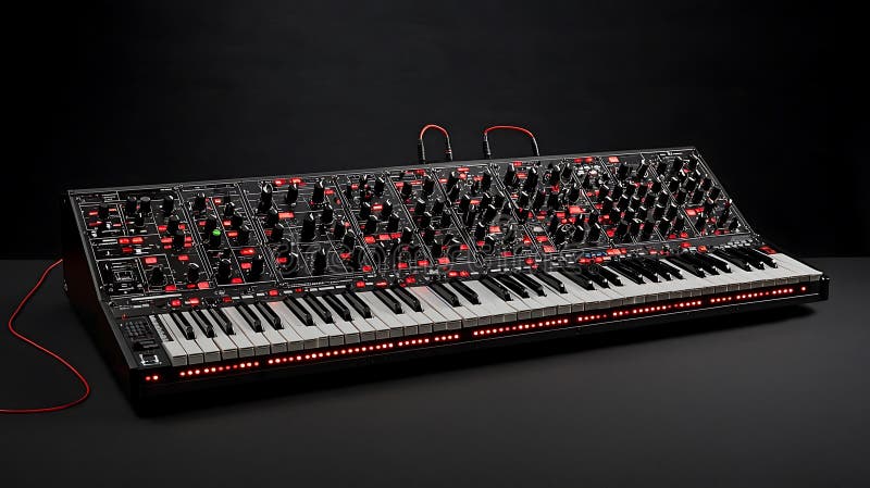 Analog Synthesizer with Keyboard and Red LEDs Stock Illustration ...