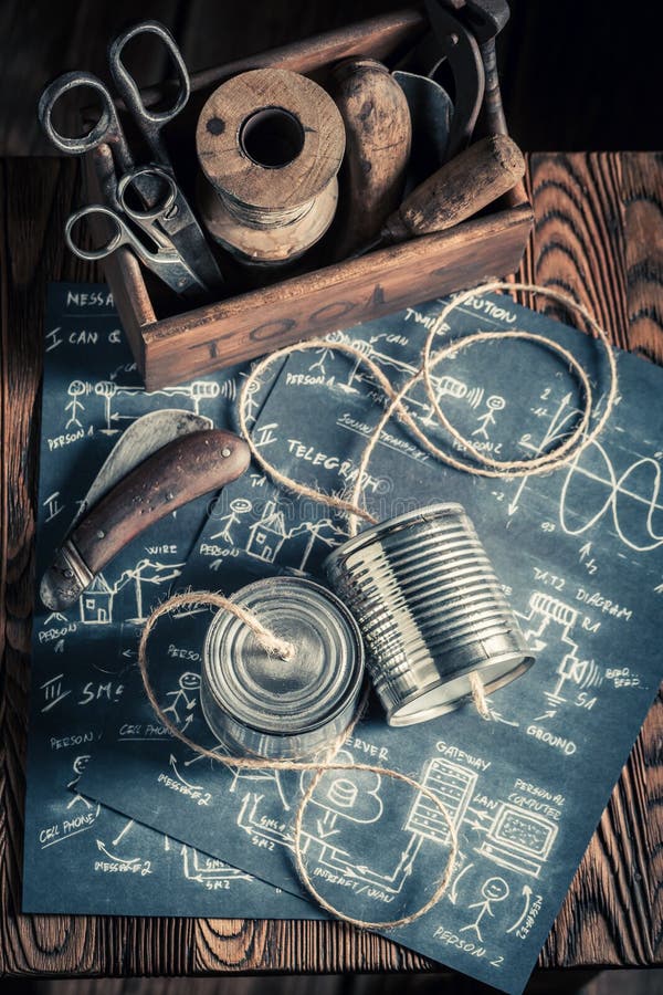 Analog Telephone Made of String and Cans Stock Image - Image of ...