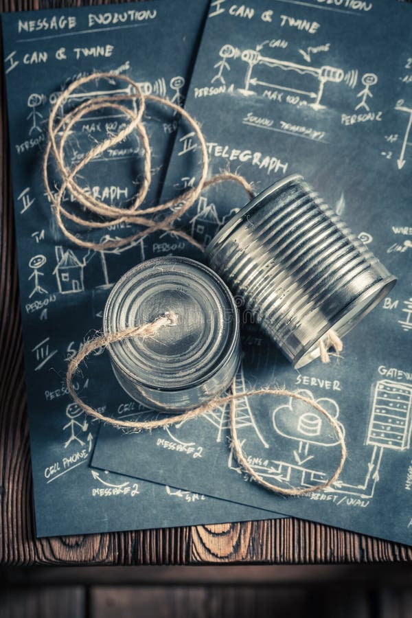 Analog Telephone Made of String and Cans and Scheme Stock Image - Image ...