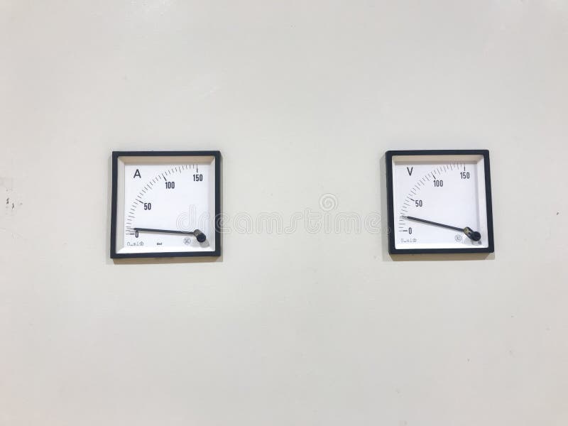 Analog Voltmeter and Amp Meter with Dial and Arrow. Indoor Electrical ...