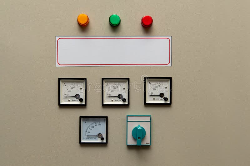 Analog Voltmeter, Amp Meter and Signal Lamp on Control Panel of Power ...
